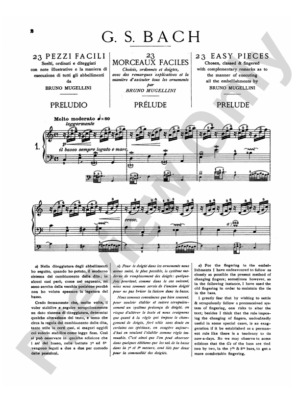 Bach: Twenty Three Easy Pieces (Ed. Mugellini): 1. Prelude in C Major ...