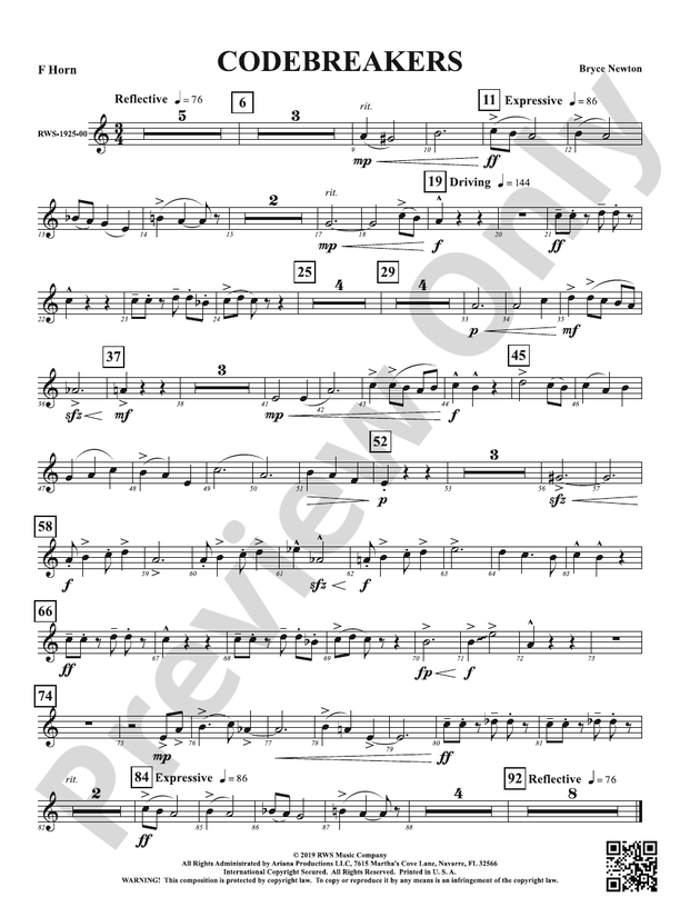 Codebreakers: 1st F Horn: 1st F Horn Part: Bryce Newton - Digital Sheet ...