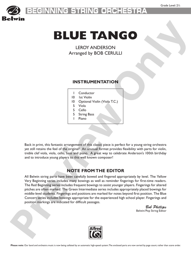 Blue Tango: Score: String Orchestra Score - Digital Sheet Music Download