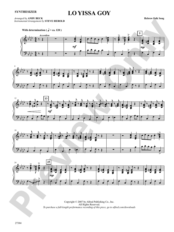 Lo Yissa Goy: Synthesizer: Synthesizer Part - Digital Sheet Music Download