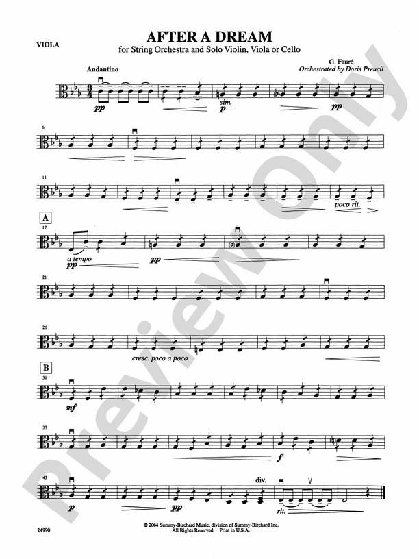 After a Dream: Viola: Viola Part - Digital Sheet Music Download