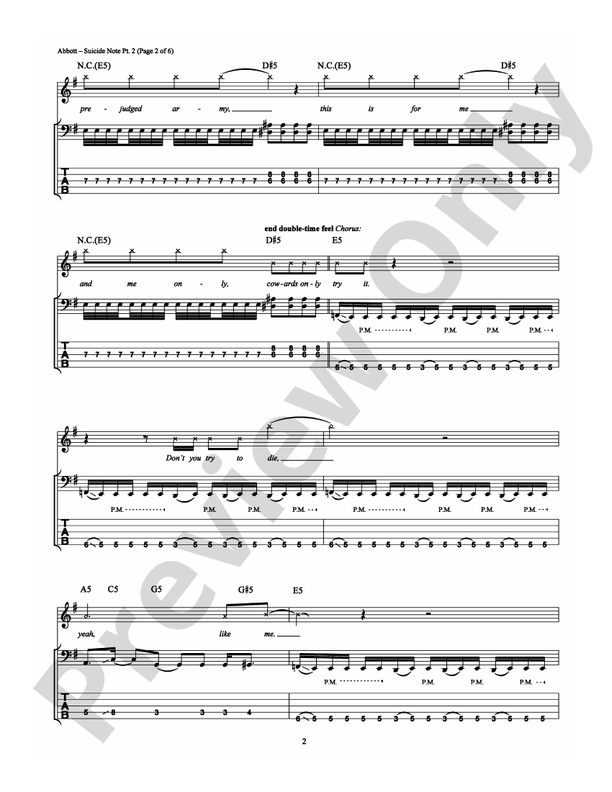 Suicide Note Pt. 2: Bass TAB: Pantera - Digital Sheet Music Download