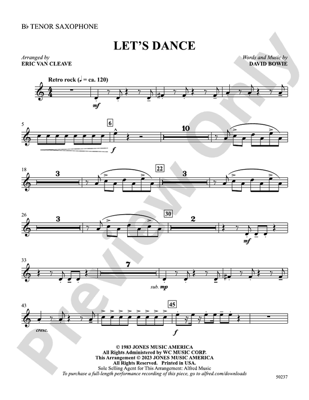 Let's Dance: B-flat Tenor Saxophone: B-flat Tenor Saxophone Part - Digital Sheet Music Download