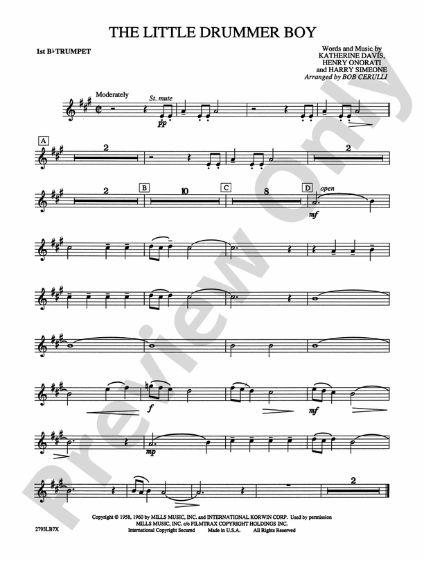 The Little Drummer Boy: 1st B-flat Trumpet: 1st B-flat Trumpet Part ...