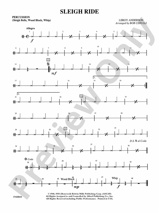 Sleigh Ride: 1st Percussion: 1st Percussion Part - Digital Sheet Music Download