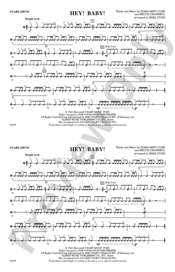Hey! Baby! (from Dirty Dancing): Snare Drum: Snare Drum Part - Digital ...