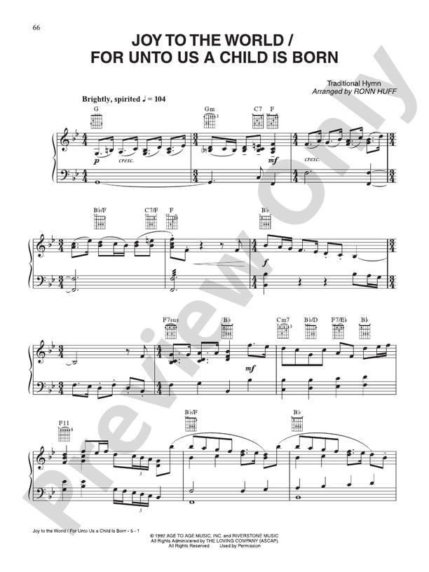 Joy to the World / For Unto Us a Child is Born: Piano/Vocal/Guitar: Amy ...