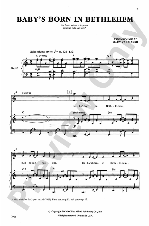 Baby's Born in Bethlehem: 2-Part Choral Octavo: Mary Val Marsh ...