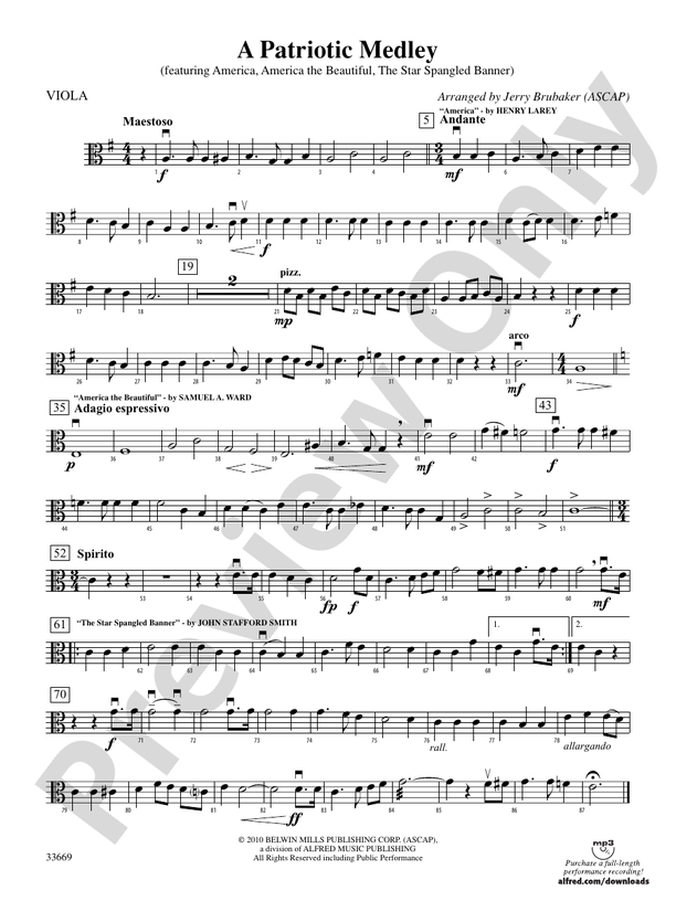 A Patriotic Medley: Viola: Viola Part - Digital Sheet Music Download