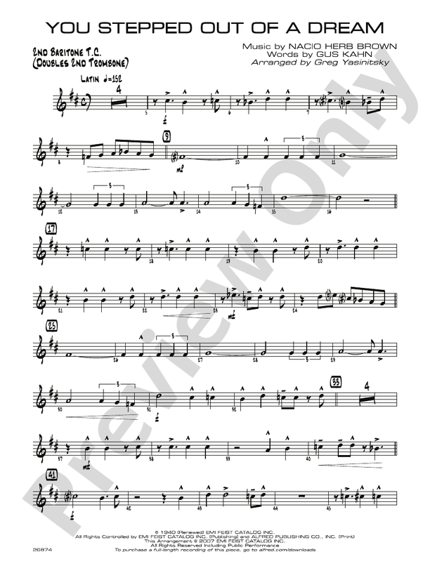 You Stepped Out of a Dream: 2nd Baritone T.C.: 2nd Baritone T.C. Part - Digital Sheet Music Download