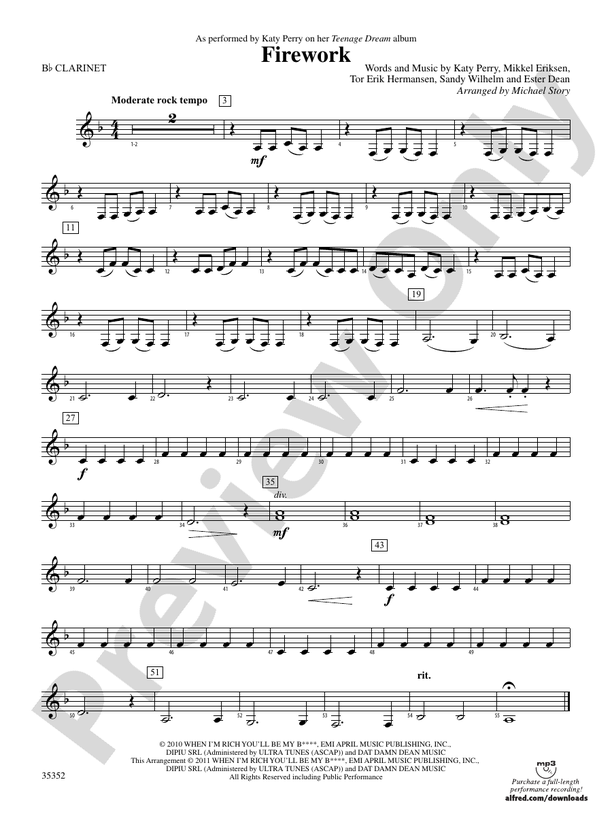 Firework: 1st B-flat Clarinet: 1st B-flat Clarinet Part - Digital Sheet ...