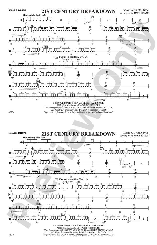21st Century Breakdown: Snare Drum: Snare Drum Part - Digital Sheet ...