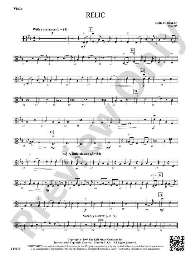 Relic: Viola: Viola Part: Erik Morales - Digital Sheet Music Download