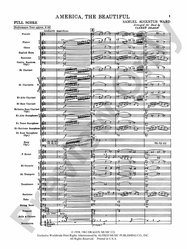 America the Beautiful: Concert Band Conductor Score & Parts - Digital ...
