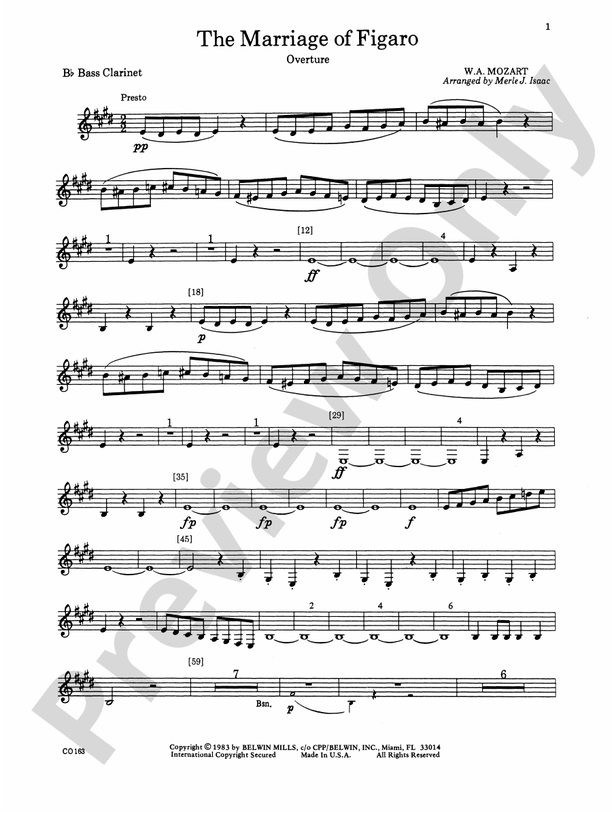 The Marriage of Figaro -- Overture: B-flat Bass Clarinet: B-flat Bass ...