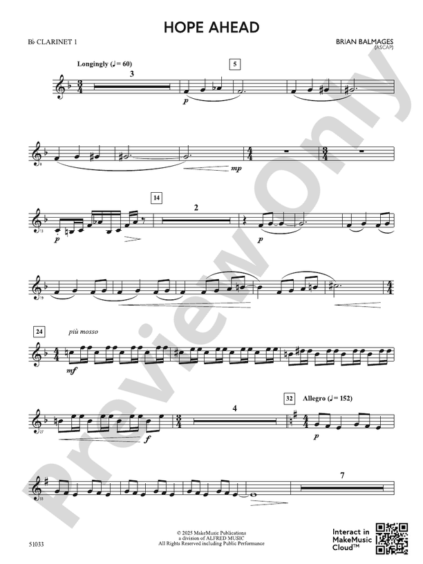 Hope Ahead: 1st B-flat Clarinet: 1st B-flat Clarinet Part - Digital Sheet Music Download