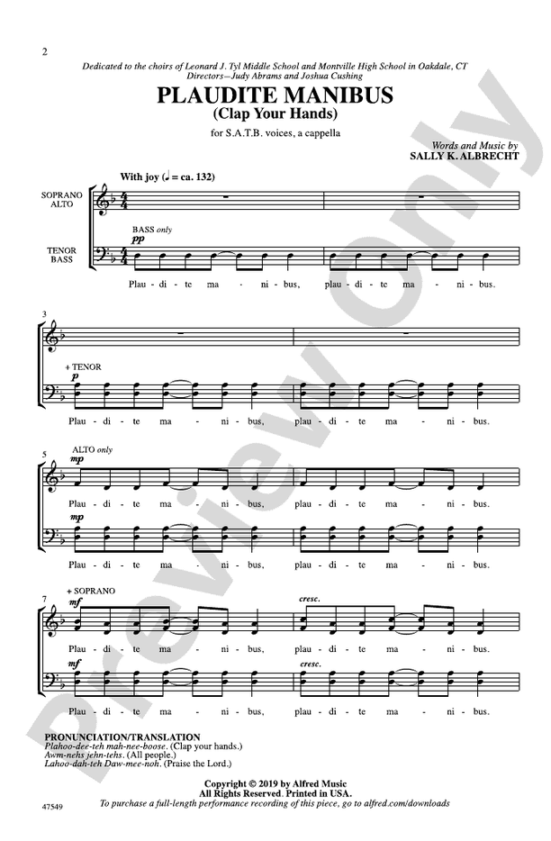 Plaudite Manibus: SATB, a cappella Choral Octavo: Sally K. Albrecht ...