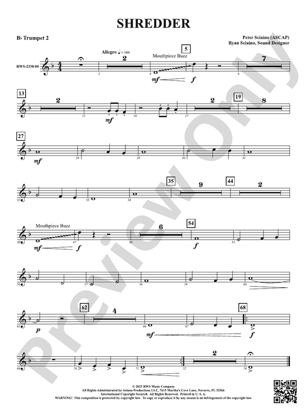 Shredder: 2nd B-flat Trumpet: 2nd B-flat Trumpet Part: Peter Sciaino - Digital Sheet Music Download