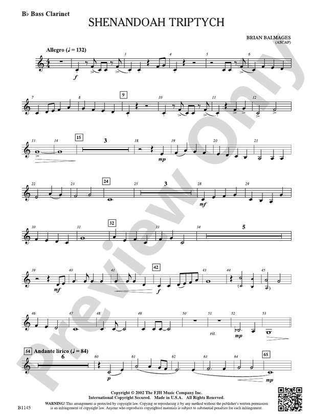 Shenandoah Triptych: B-flat Bass Clarinet: B-flat Bass Clarinet Part ...