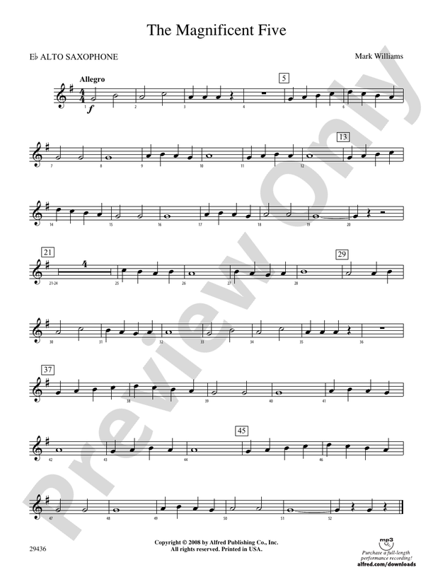 The Magnificent Five: E-flat Alto Saxophone: E-flat Alto Saxophone Part - Digital Sheet Music ...