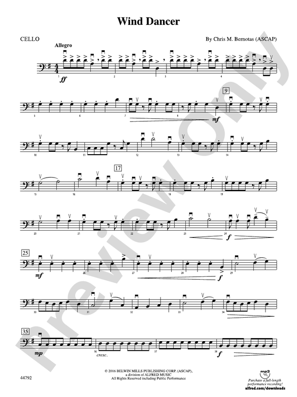 Wind Dancer: Cello: Cello Part - Digital Sheet Music Download