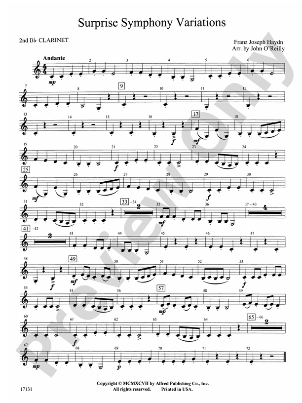 Surprise Symphony Variations: 2nd B-flat Clarinet: 2nd B-flat Clarinet ...