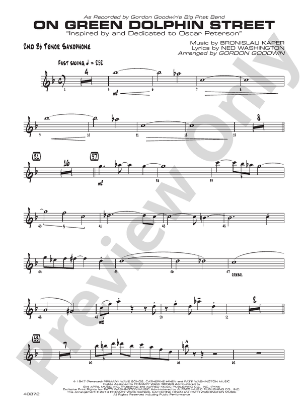 On Green Dolphin Street: 2nd B-flat Tenor Saxophone: 2nd B-flat Tenor Saxophone Part - Digital ...