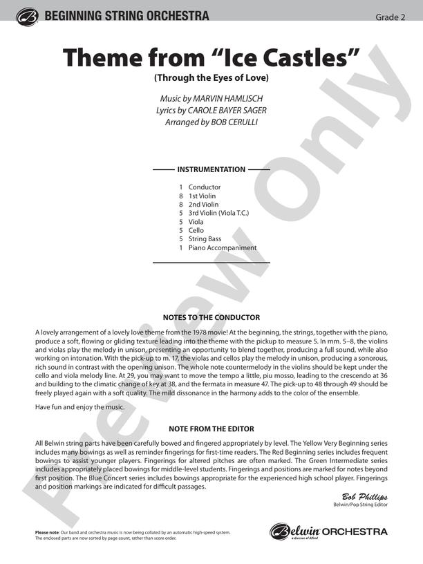 Ice Castles, Theme from (Through the Eyes of Love): Score: String ...