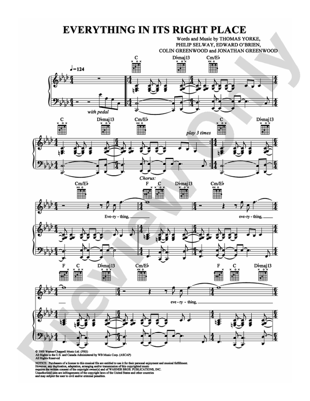 Everything in Its Right Place: Piano/Vocal/Chords: Radiohead - Digital Sheet Music Download