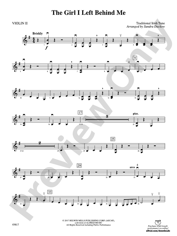 The Girl I Left Behind Me: 2nd Violin: 2nd Violin Part - Digital Sheet ...
