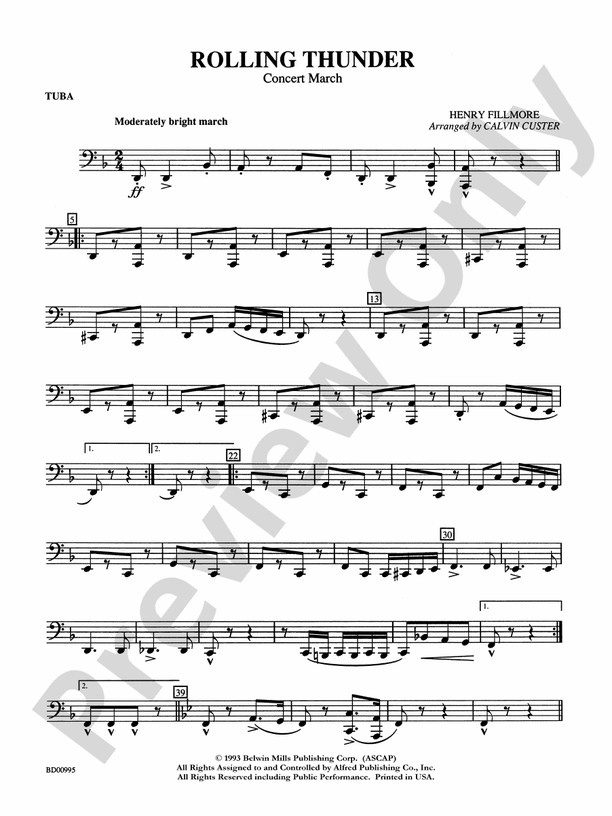 Rolling Thunder (Concert March): Tuba: Tuba Part - Digital Sheet Music Download