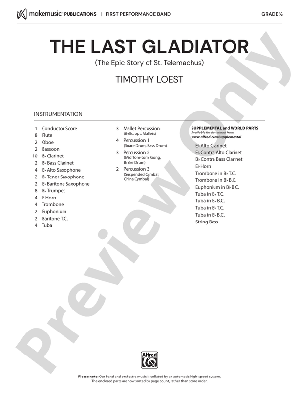 The Last Gladiator: Score: Concert Band Score - Digital Sheet Music Download