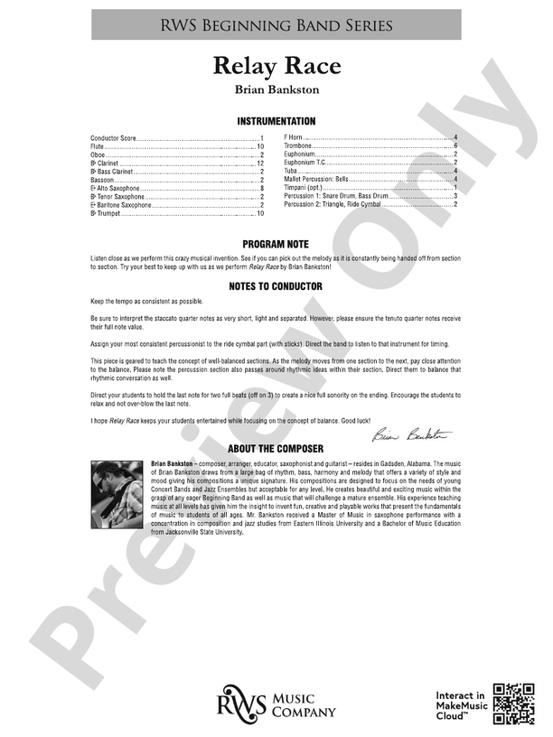 Relay Race: Score: Concert Band Score: Brian Bankston - Digital Sheet ...