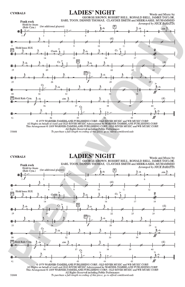 Ladies' Night: Cymbals: Cymbals Part - Digital Sheet Music Download