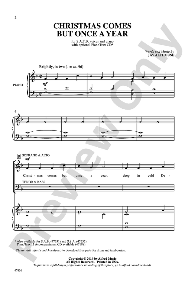 Christmas Comes But Once a Year: SATB Choral Octavo: Jay Althouse ...