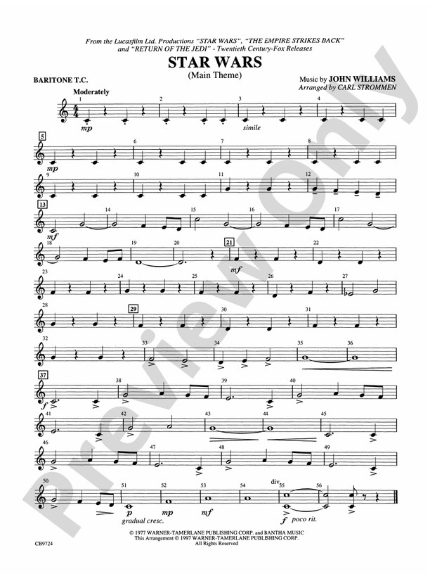 Star Wars® Main Theme: Baritone T.C.: Baritone T.C. Part - Digital ...