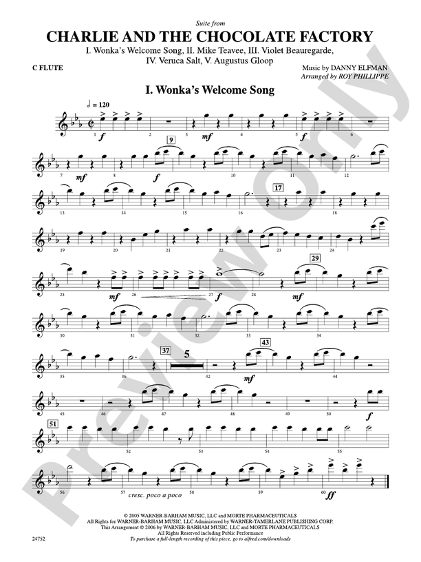 Charlie and the Chocolate Factory, Suite from: Flute: Flute Part ...