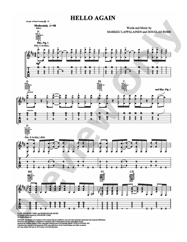 Hello Again: Guitar TAB: Hoobastank - Digital Sheet Music Download