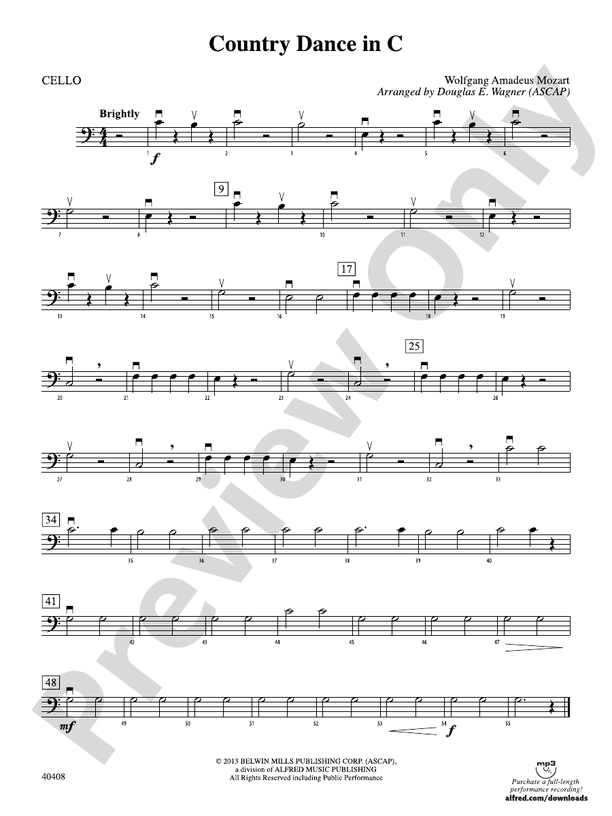 Country Dance in C: Cello: Cello Part - Digital Sheet Music Download