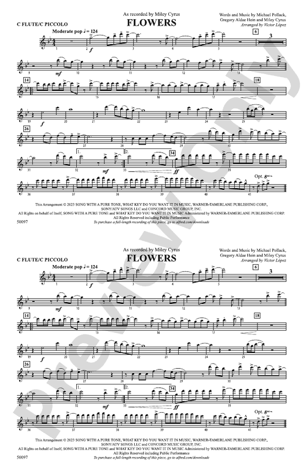 Flowers: Flute: Flute Part - Digital Sheet Music Download