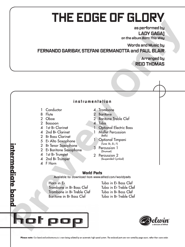 The Edge of Glory: Score: Concert Band Score - Digital Sheet Music Download