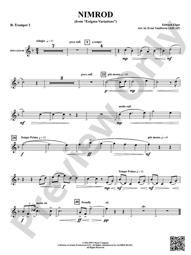 Nimrod (from "Enigma Variations"): 2nd B-flat Trumpet: 2nd B-flat Trumpet Part: Edward Elgar ...