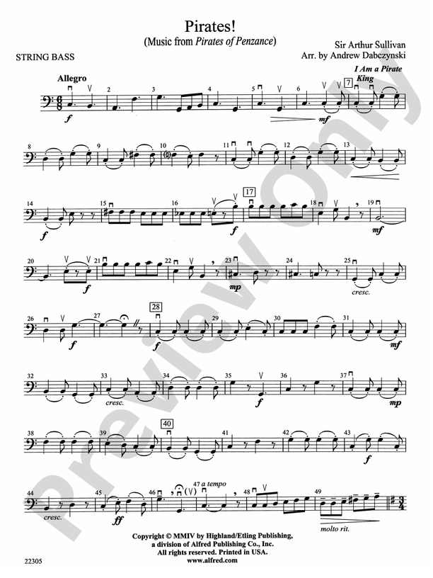 Pirates!: String Bass: String Bass Part - Digital Sheet Music Download