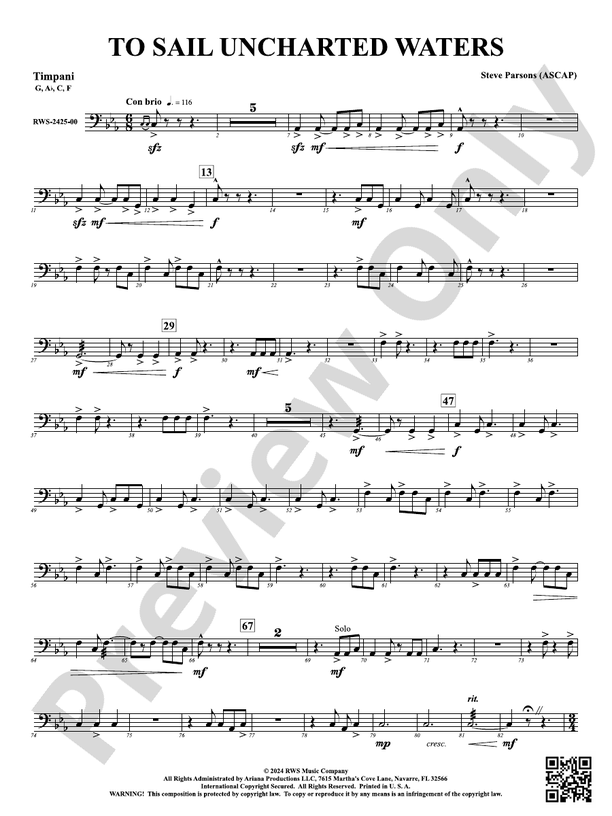 To Sail Uncharted Waters: Timpani: Timpani Part: Steve Parsons ...