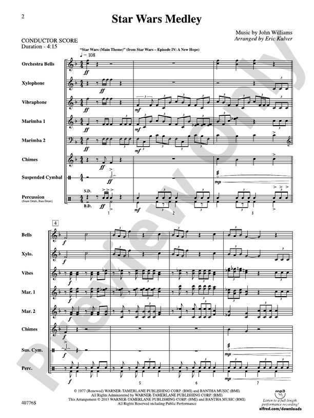 Star Wars Medley: Percussion Ensemble Conductor Score & Parts: John ...