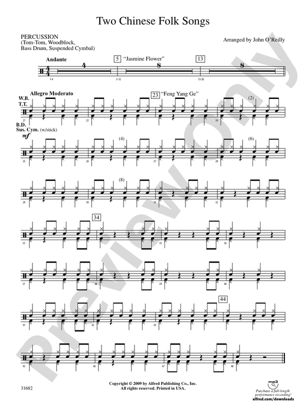 Two Chinese Folk Songs: 1st Percussion: 1st Percussion Part - Digital ...
