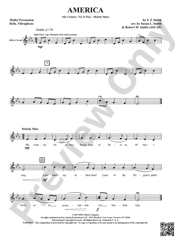 America: My Country 'Tis of Thee - Melody Mine: 1st Mallet Percussion ...