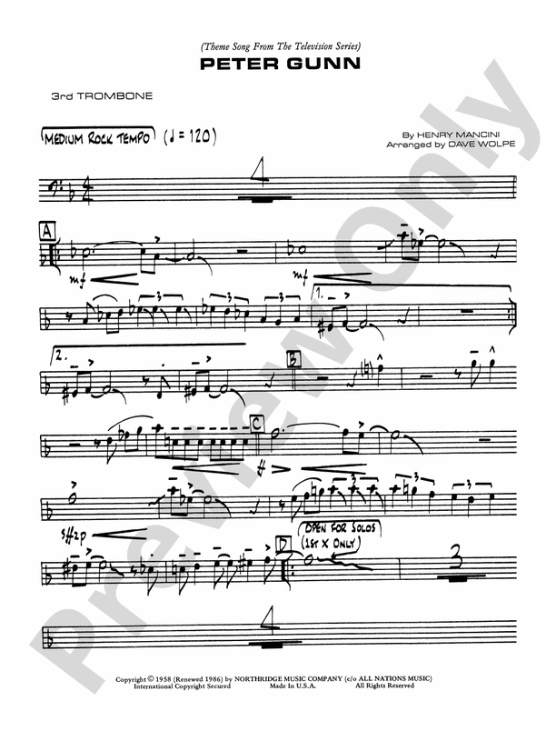Peter Gunn: 3rd Trombone: 3rd Trombone Part - Digital Sheet Music Download
