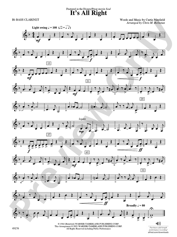 It's All Right: B-flat Bass Clarinet: B-flat Bass Clarinet Part ...