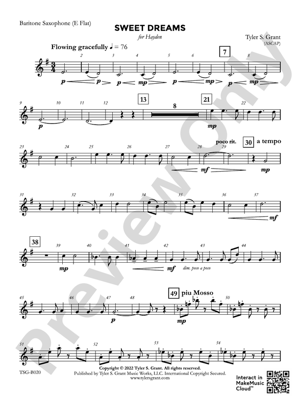 Sweet Dreams: E-flat Baritone Saxophone: E-flat Baritone Saxophone Part - Digital Sheet Music ...
